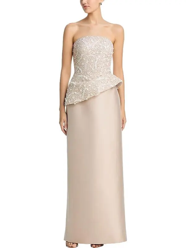 Rickie Freeman For Teri Jon Beaded Peplum Gown - Champ. Multi