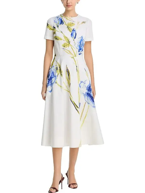 Rickie Freeman For Teri Jon Floral Print Midi Dress - White Multi