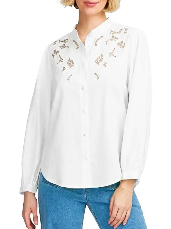 ELLE COLLECTION Lace Yoke Shirt - Ivory White