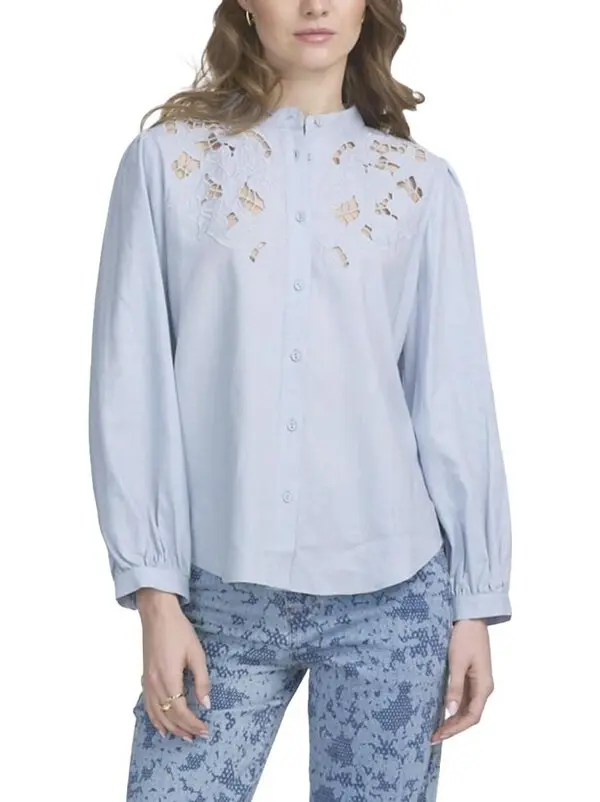 ELLE COLLECTION Lace Yoke Shirt - Light Blue