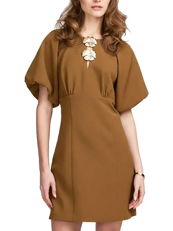 ELLE COLLECTION Balloon Sleeve Dress - Gold