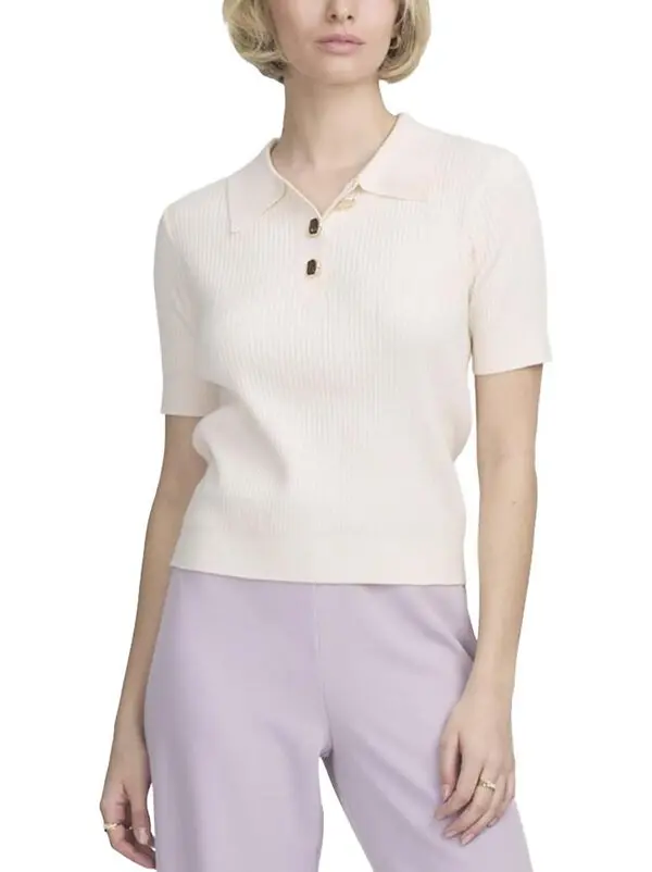 ELLE COLLECTION Fine Gauge Ribbed Henley - Ivory
