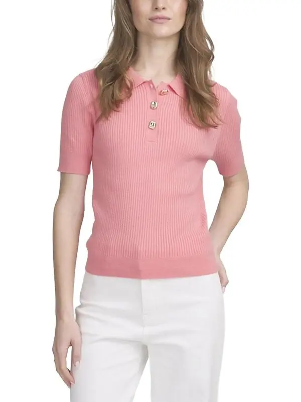 ELLE COLLECTION Fine Gauge Ribbed Henley - Pink