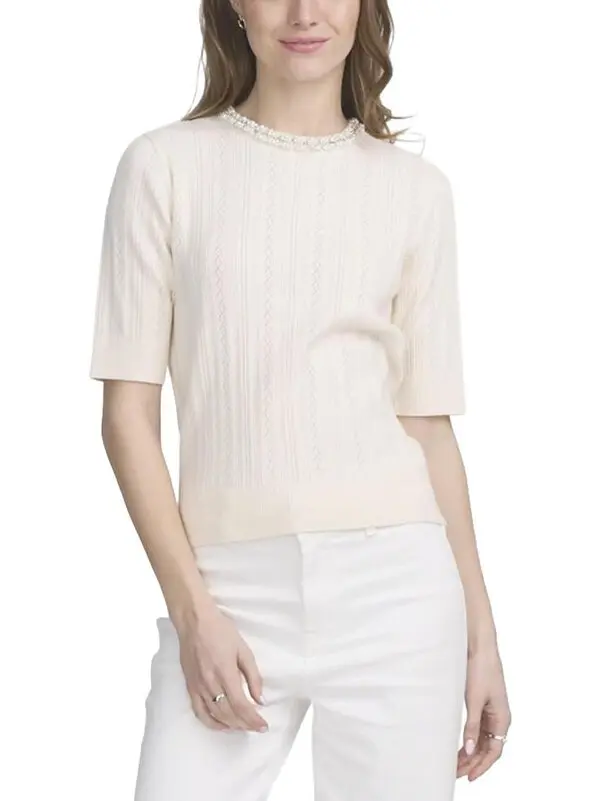 ELLE COLLECTION Embellished Neck Top - Ivory White
