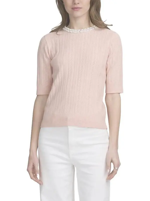 ELLE COLLECTION Embellished Neck Top - Pale Pink