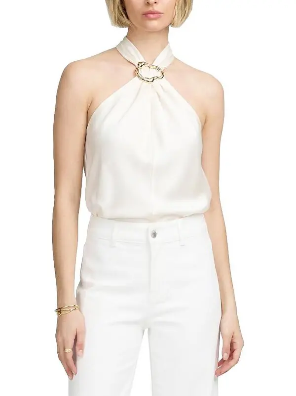 ELLE COLLECTION Halter Hardware Top - Ivory White