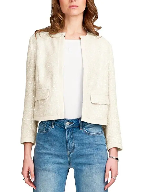 ELLE COLLECTION Sequin Jacket - Ivory White