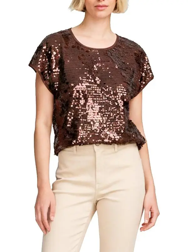 ELLE COLLECTION Sequin T-shirt - Brown Cappuccino