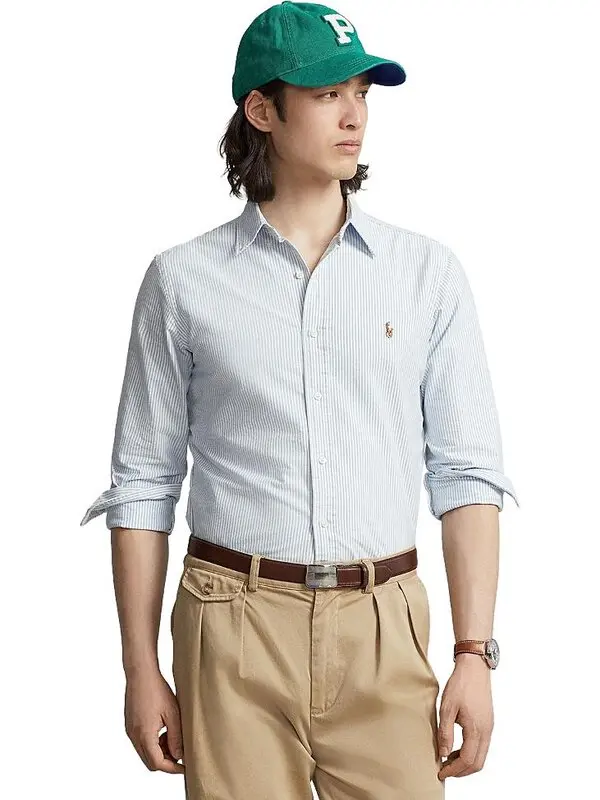 Polo Ralph Lauren Classic Fit Long Sleeve Cotton Oxford Button Down Shirt - Blue/white Stripe