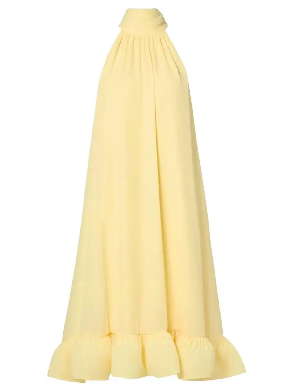 MALINA Sabrina Halterneck Ruffled Midi Dress - Light Yellow