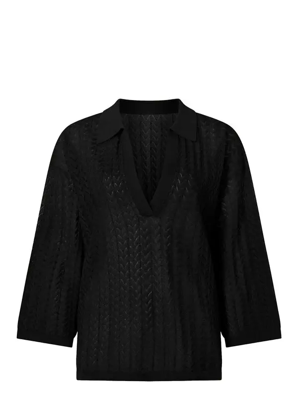 MALINA Imene Pointelle Knitted Polo - Black