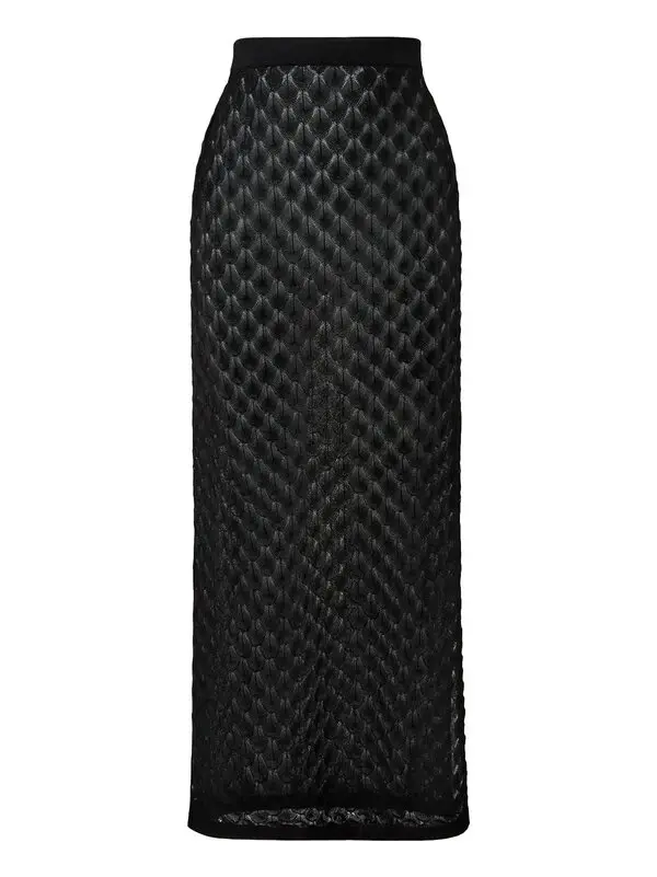 MALINA Fannie Pointelle Knitted Maxi Skirt - Black