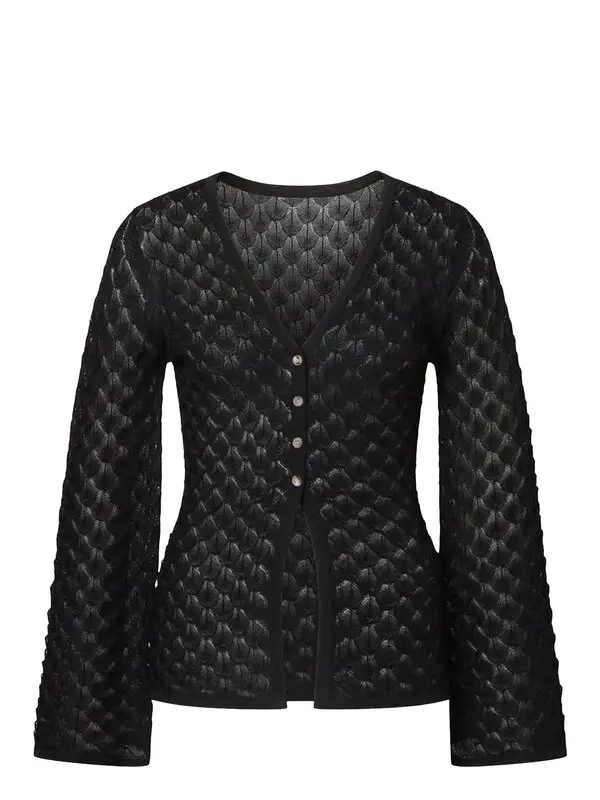 MALINA Ayla Pointelle Knitted Cardigan - Black