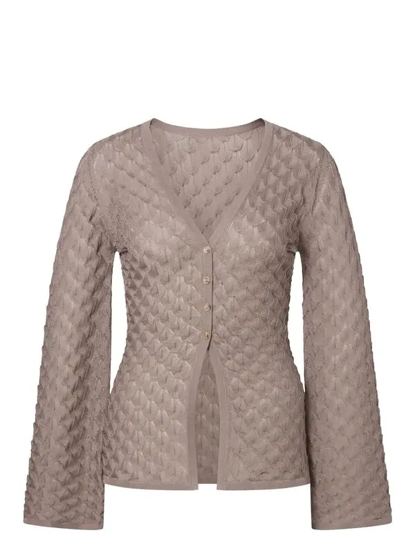 MALINA Ayla Pointelle Knitted Cardigan - Taupe