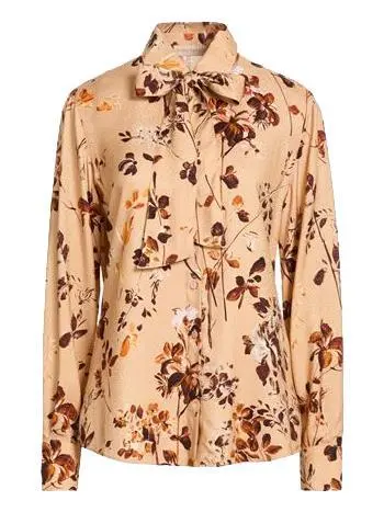 PUROTATTO Floral Print Viscose Shirt - Beige