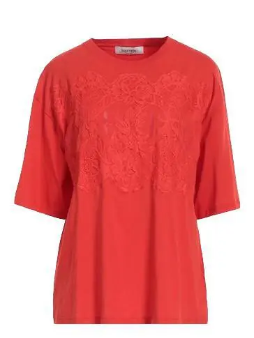Valentino Garavani T-shirt With Lace Trims And Logo - Tomato Red