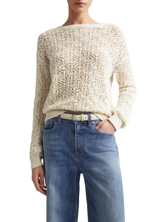 Eleventy Open Stitch Cotton Crewneck Sweater - 00 Ivory