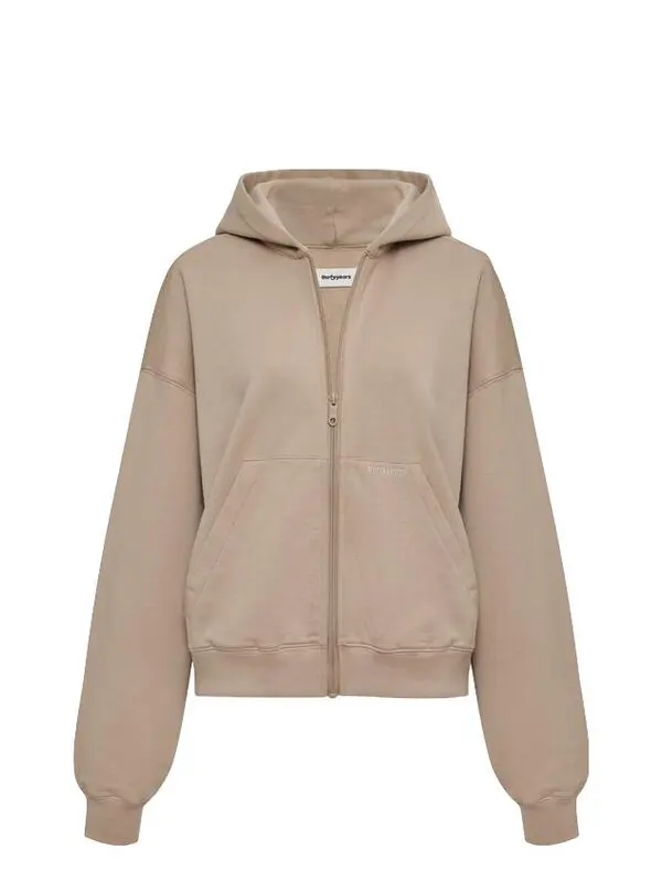 THIRTY YEARS Full-zip French Terry Hoodie - Khaki