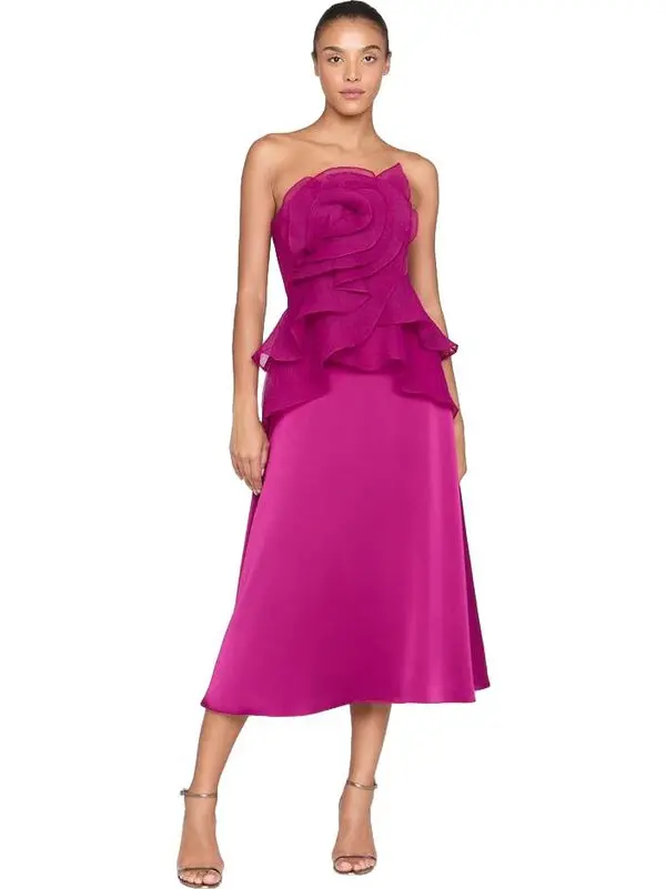 Theia Draped Rose Cocktail Dress - Sangria