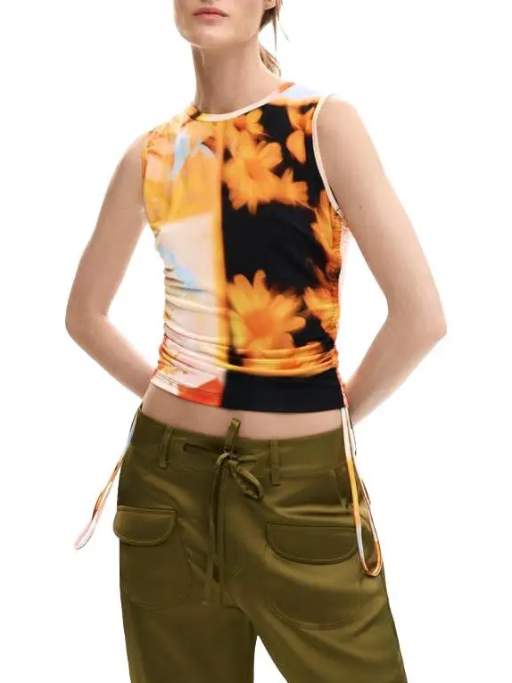 Desigual Abstract Floral Drawstring Tank - Yellow Multi