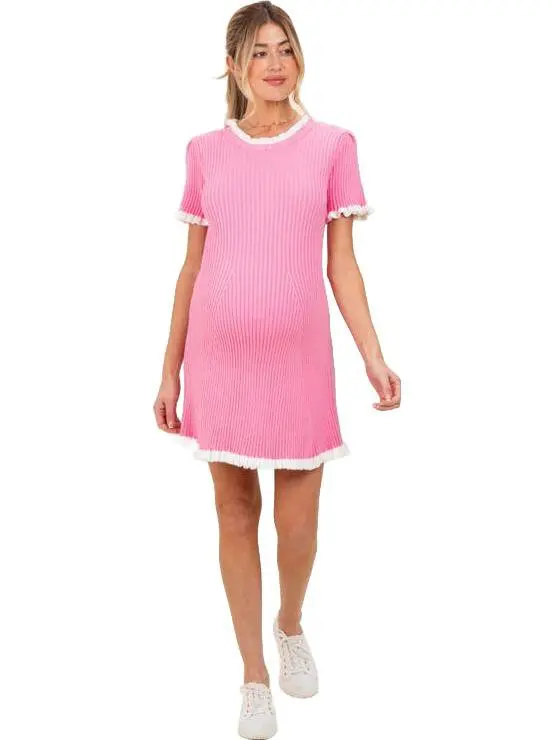 PINKBLUSH Ribbed Knit Maternity Mini Dress With Ruffle Trim - Pink