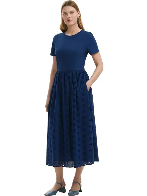 FINERY LONDON Brea Embroidered Cotton-rich Midi Dress - Indigo
