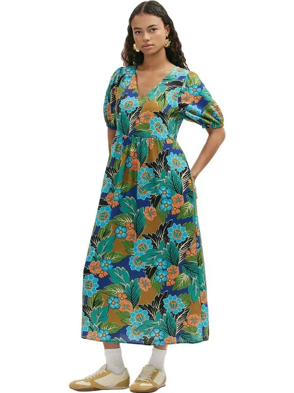 FINERY LONDON Floral Print Midi Dress - Green Floral
