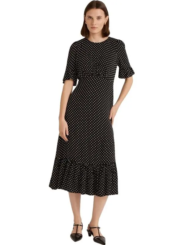 FINERY LONDON Sylvie Polka Dot Midi Dress - Black Spot