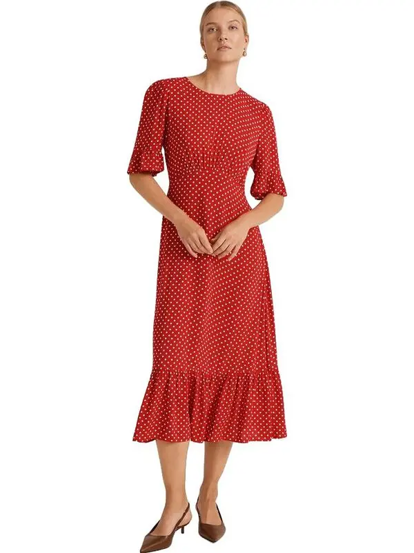 FINERY LONDON Sylvie Polka Dot Midi Dress - Red Spot