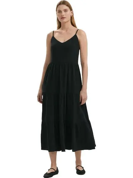 FINERY LONDON Emmie Cotton Strappy Midi Tiered Dress - Black