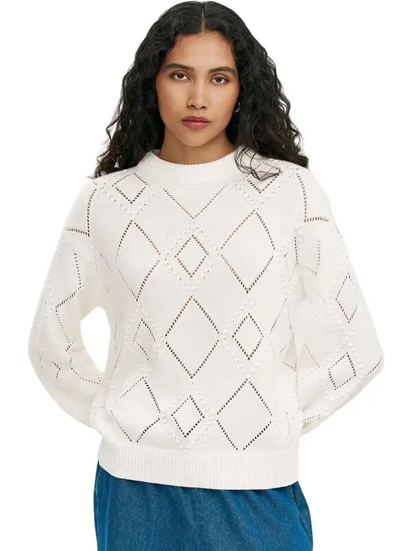 FINERY LONDON Odette Round Neck Knitted Sweater - Ivory