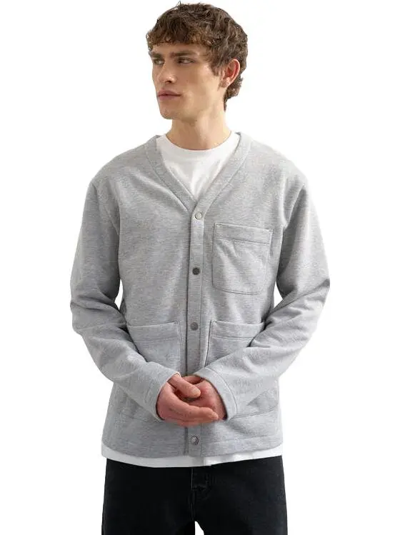 Topman Oversized Jersey Knit Cardigan - Grey
