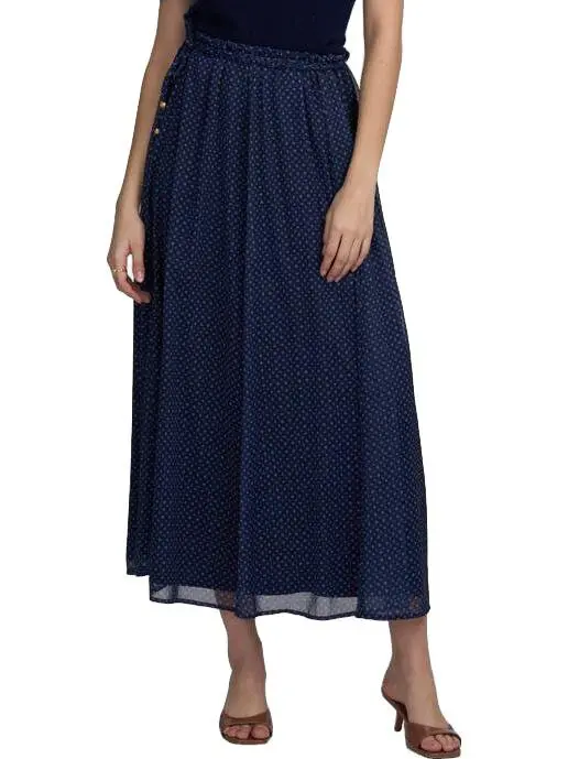 ELLE COLLECTION Printed Chiffon Skirt - Navy Multi