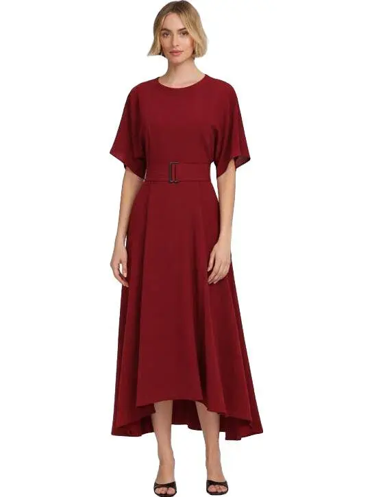ELLE COLLECTION Belted Midi Dress - Wine