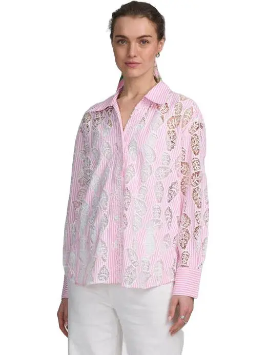 ELLE COLLECTION Lace Striped Shirt - Pink Multi