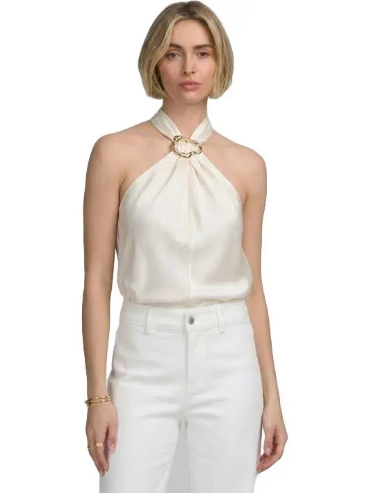 ELLE COLLECTION Woven Halter Hardware Top - Ivory