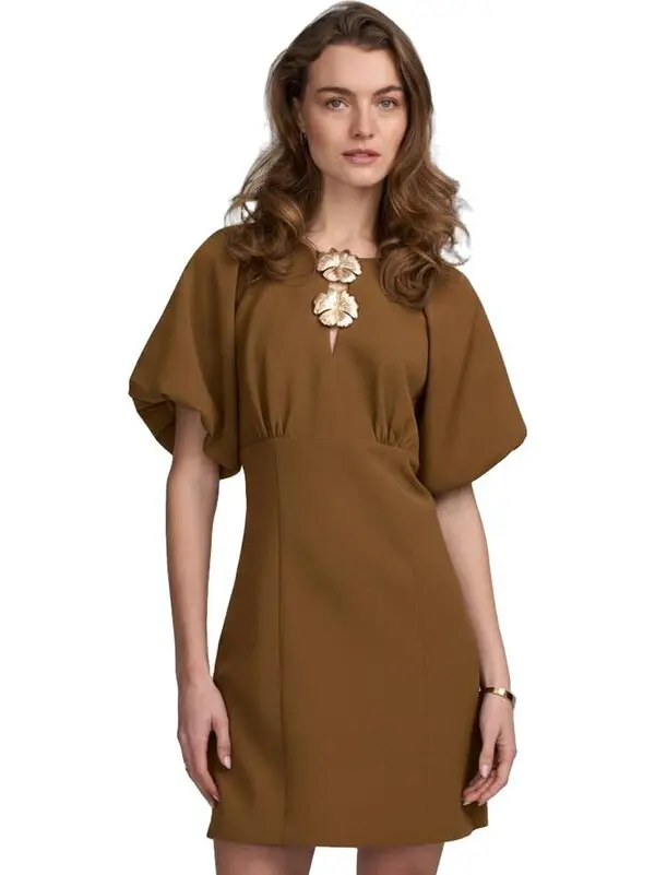ELLE COLLECTION Balloon Sleeve Dress - Gold
