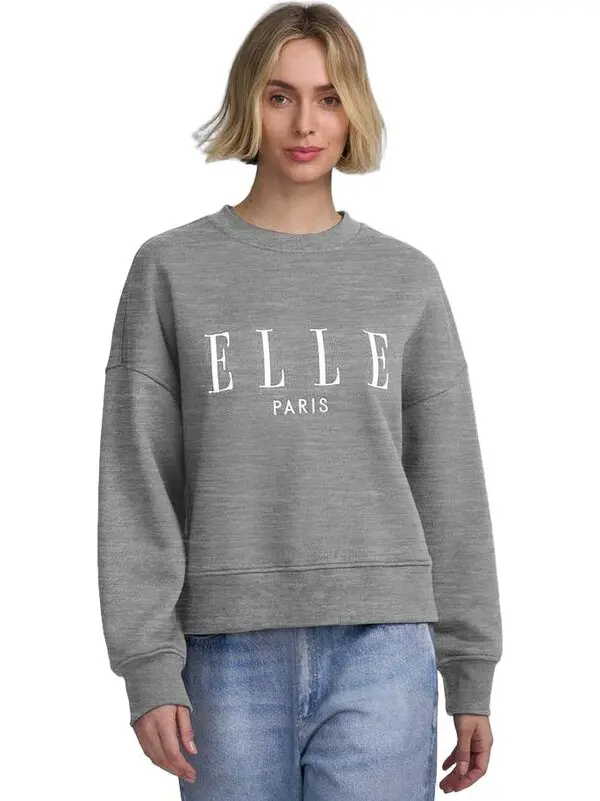 ELLE COLLECTION Embroidered Sweatshirt - Heathery Grey/ivory