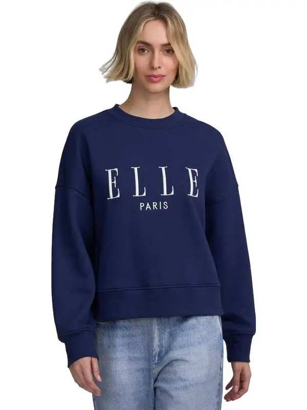 ELLE COLLECTION Embroidered Sweatshirt - Navy/ivory