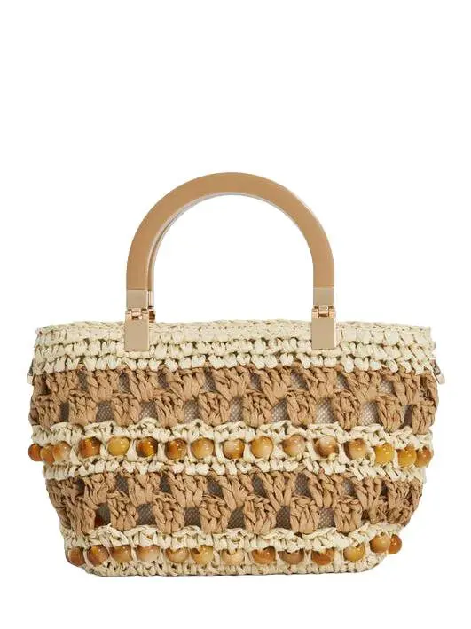 Dune London Dahlia Raffia Tote With Bead Detail - Natural