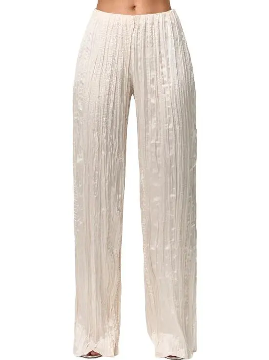 Naked Wardrobe Plissé Straight Leg Satin Pants - Crema