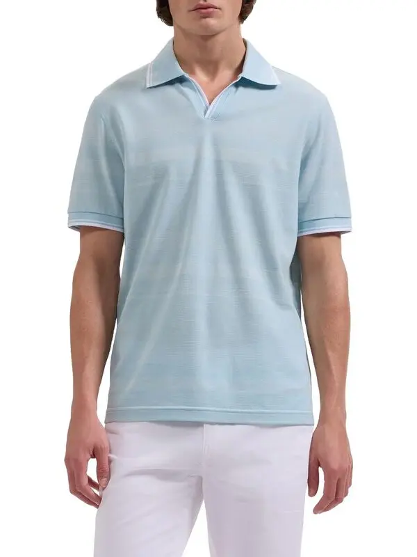 Bugatchi Textured Stripe Johnny Collar Polo - Ether