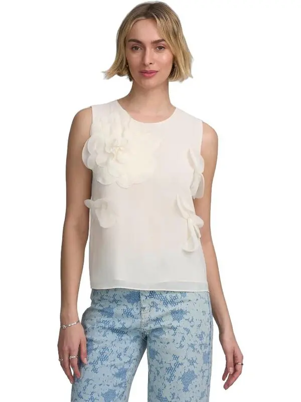 ELLE COLLECTION Floral Appliqué Shell - Blush