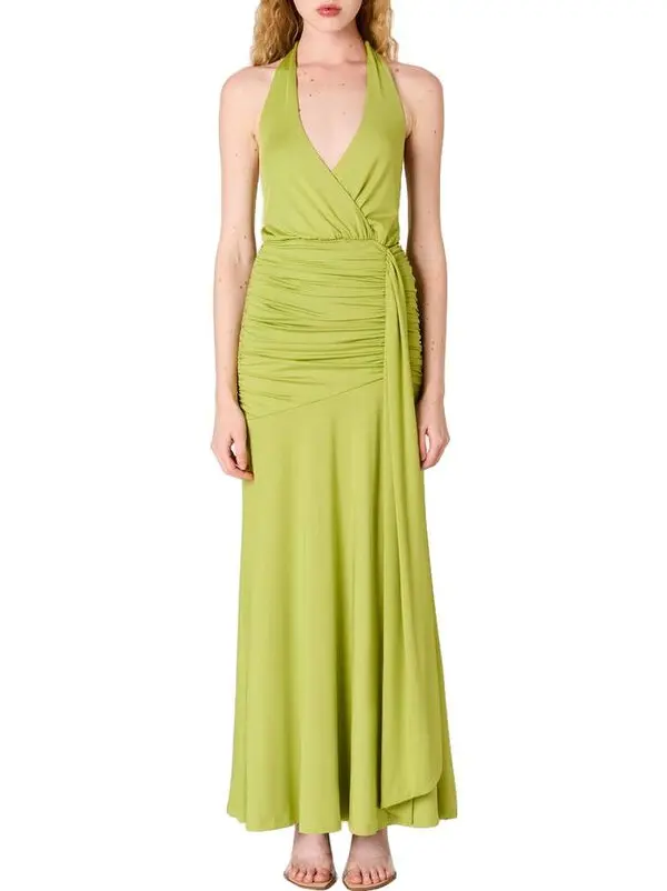 NIA Nayara Halter Neck Maxi Dress - Matcha