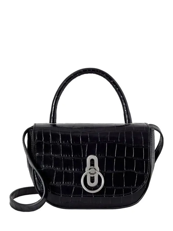 Mulberry Small Amberley Croc Embossed Patent Leather Bag - Black
