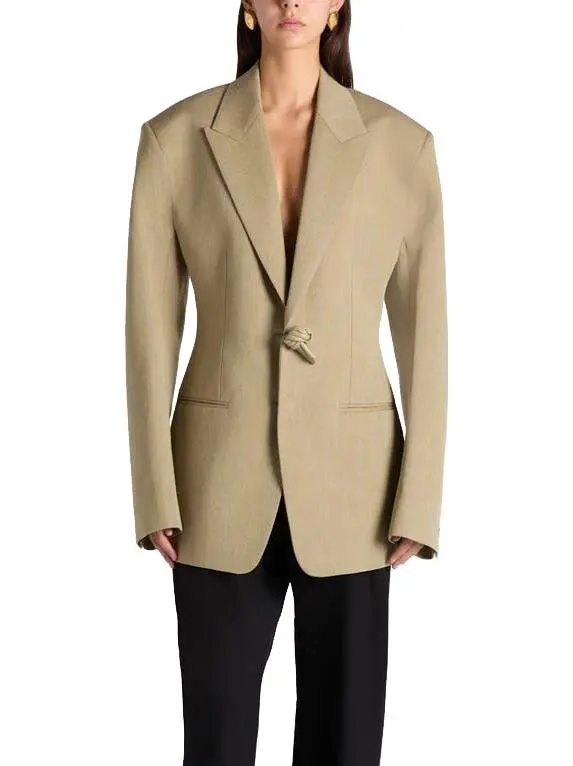 Bottega Veneta Knot-embellished Wool And Linen-blend Jacket - 3133 Green/lava Mel