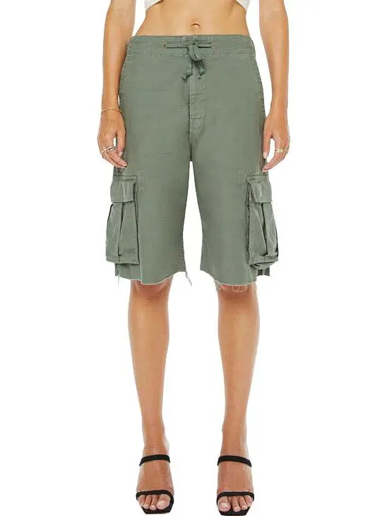 MOTHER Frayed Hem Cargo Drawstring Shorts - Sir Yes Sir Military Green
