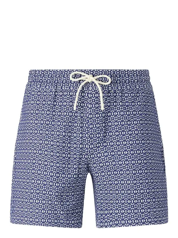 Portuguese Flannel Abstract Tile Straight-leg Cotton Shorts - Blue