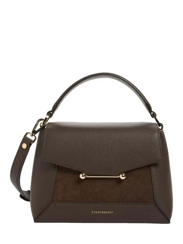 Strathberry Mosaic Leather Top Handle Bag - Dark Chocolate