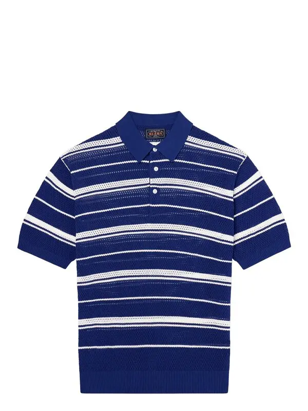 BEAMS Striped Knitted Cotton Polo Shirt - Navy